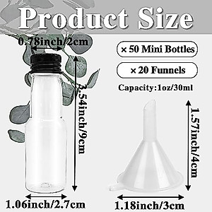 50 Pack 1 oz Mini Liquor Bottles,Clear Plastic Wine Bottles with Funnels,Airtight Plastic Spirit Bottle with Black Cap for Baby Shower, Weddings(30ml)