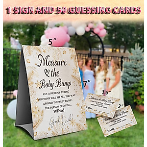 Muruseni Decorative Signage, Baby Shower Sign - Measure Mommy's Belly, 7 x 5 inches, Paper, Includes 50 Guessing Cards