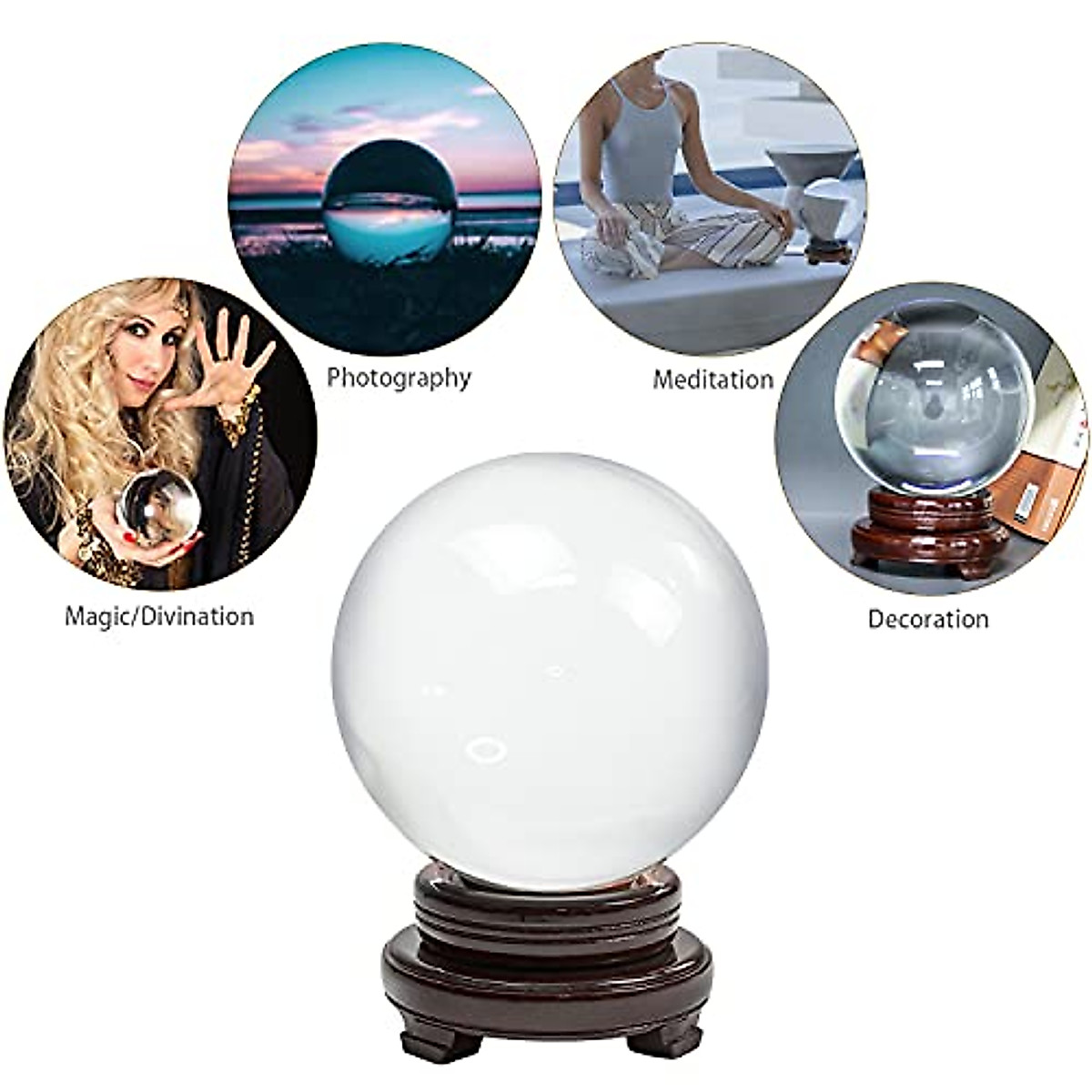 awagas K9 Crystal Ball 150mm Clear Crystal Ball Artificial Glass Crystal Ball Magic Healing Crystal Sphere Ball Lense Ball with Wooden Stand for Meditation Divination Healing Photography Decoration