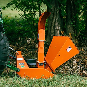 Titan Attachments 3 Point Wood Chipper, PTO Driven for Tractors Up to 70HP, 3 Point Hitch Mounting, Self-Feeding Chute, Adjustable Discharge, Reversible Blades, Shredder Mulcher Operates at 540 RPM