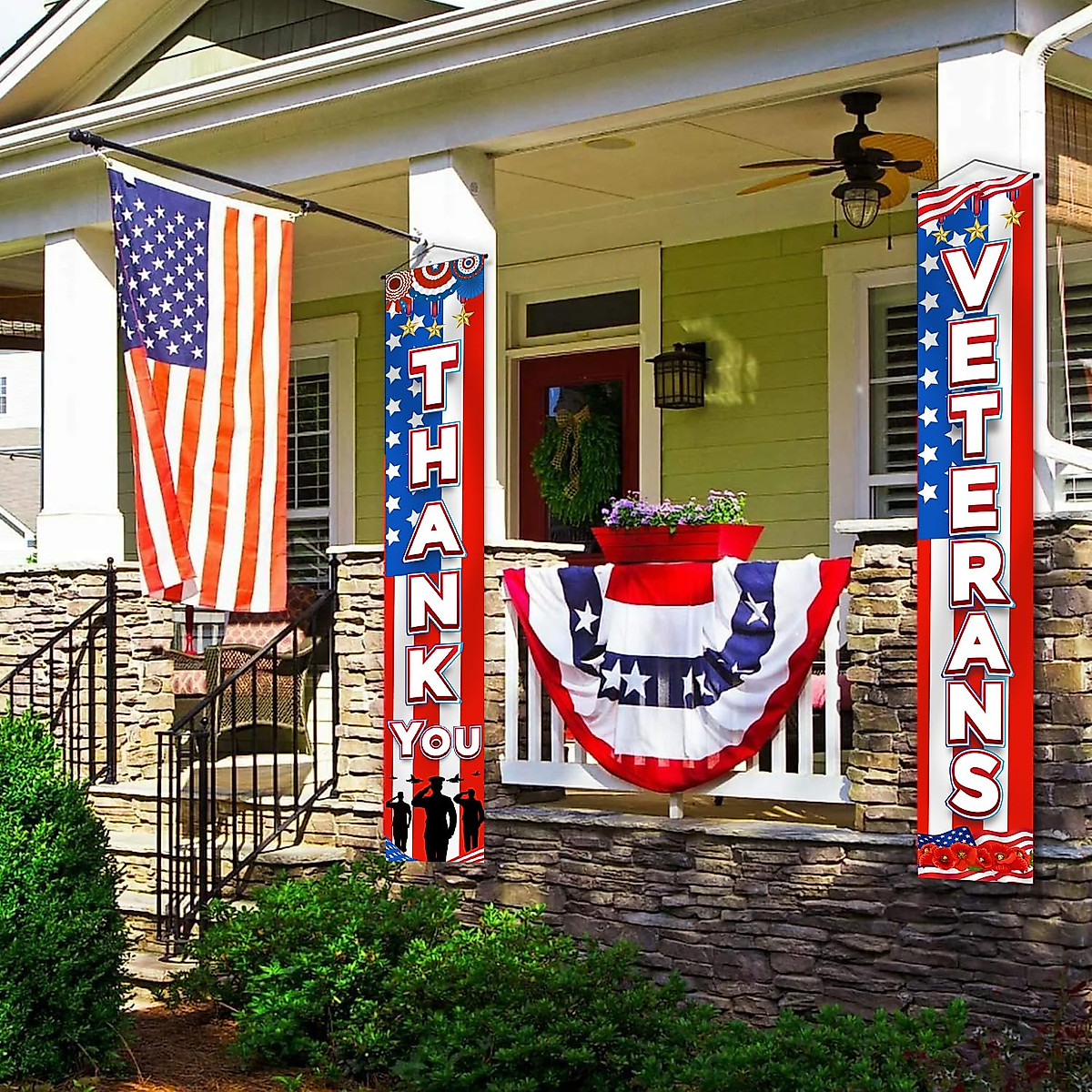 Veterans Day Decorations, 71" X 12" Thank You Veterans Banner Veterans Day Porch Sign Outdoor White Red Blue Veterans Day Banner Patriotic Door Decor Veterans Day Memorial Day Decorations