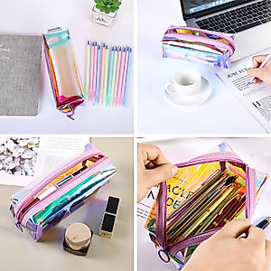 EzPacking Holographic Clear Makeup Pouch/Cute Iridescent Cosmetic Organizer/Sparkly Glittery Women’s Toiletries Holder/Transparent Ladies Zipper Bag for Purse or Tote (Lilac)