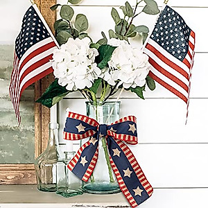 H1vojoxo 4PCS Patriotic Wired Ribbon Rolls, Independence Day Wired Edge Ribbons, American Flag DIY Craft Ribbon, Patriotic Burlap Ribbon Decor, July 4th Stars and Stripes Ribbon for Gift, 20 Yards