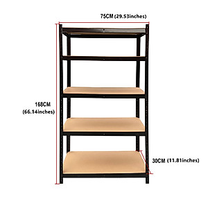 Qimu 5-Tier Storage Shelf Steel Storage Rack Heavy Duty Shelving Unit,Bolt-Free Assembly Adjustable Shelves Multipurpose Shelf Warehouse Basement Kitchen Living Room Pantry,168cm x 75cm x 30cm