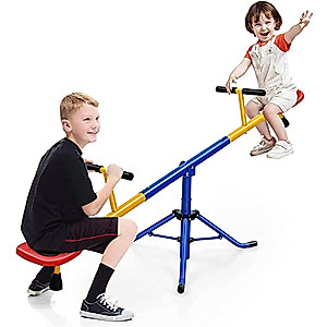 Kids Seesaw Teeter Totter, 2-Person Heavy Duty Playground Equipment for Backyard 360 Degrees Rotation Toddlers Metal with Stopper Pole, Outdoor Kindergarten Activity Facility for Playground Backyard
