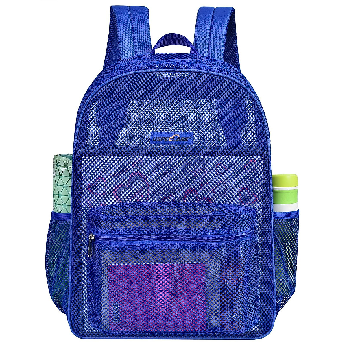 USPECLARE Heavy Duty Semi-Transparent Mesh Backpack，See Through College Student Backpack (Blue)