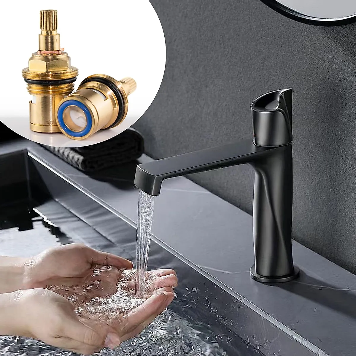 2-Pack Brass Ceramic Stem Disc Cartridge G1/2" Replacement Brass Faucet Valve, Faucet Repair Replacement Parts for Bathroom Kitchen Tap Sink Faucet