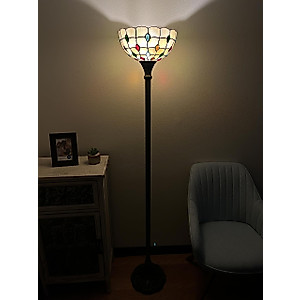 enjoy decor lamps Tiffany Torch Floor Lamp Gold Stained Glass Peacock Tail Crystal Beans LED Bulb Included for Living Room Dining Room Bedroom 12" W*12" D*66" H