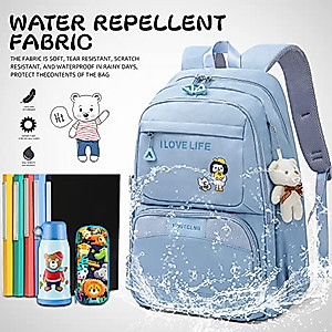 MOUTCLMB Kids backpack,Girls Backpack,Big-capacity School Backpacks 18.1 * 11.8 * 7.87in for Girls,School bags for Elementary Middle School High School,Send cute pendant（Blue）