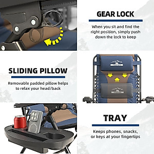 Tisetrail Zero Gravity Chair Oversized Recliner Padded Reclining Patio Chairs Folding XL Anti Gravity Lounge Chair with Adjustable Pillow and Cup Holder for Outdoor Camping Patio Lawn