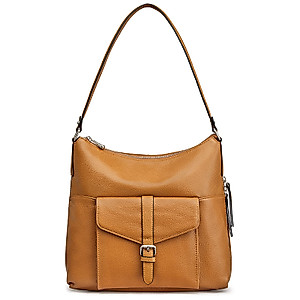 S-ZONE Women Genuine Leather Hobo Shoulder Purse and Handbags Top Handle Ladies Bag with Front Pocket