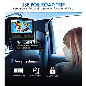 WONNIE 9.5" Portable DVD Player for Kids, Car Headrest Video Players with 7.5" Swivel Screen, 5-Hours Rechargeable Battery, Regions Free, AV in/Out, Support USB/SD Card/Sync TV