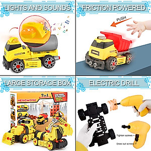 Toys for 3 4 5 6 7 8 Year Old Boy | 7 in 1 DIY Take Apart Truck Car Toys with Electric Drill | Gift for Girls and Boys Toys Age 4-6 Construction Engineering STEM Learning Building Play Set for Kids