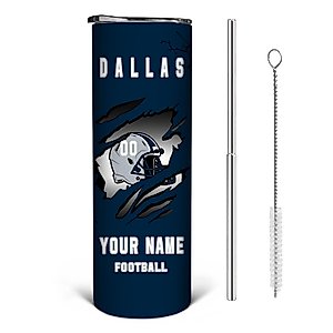 20oz Customs Football City Tumbler with Lid and Straws, Personalized Football GIfts for Fans, Travel Cup Adds Your Name and Number