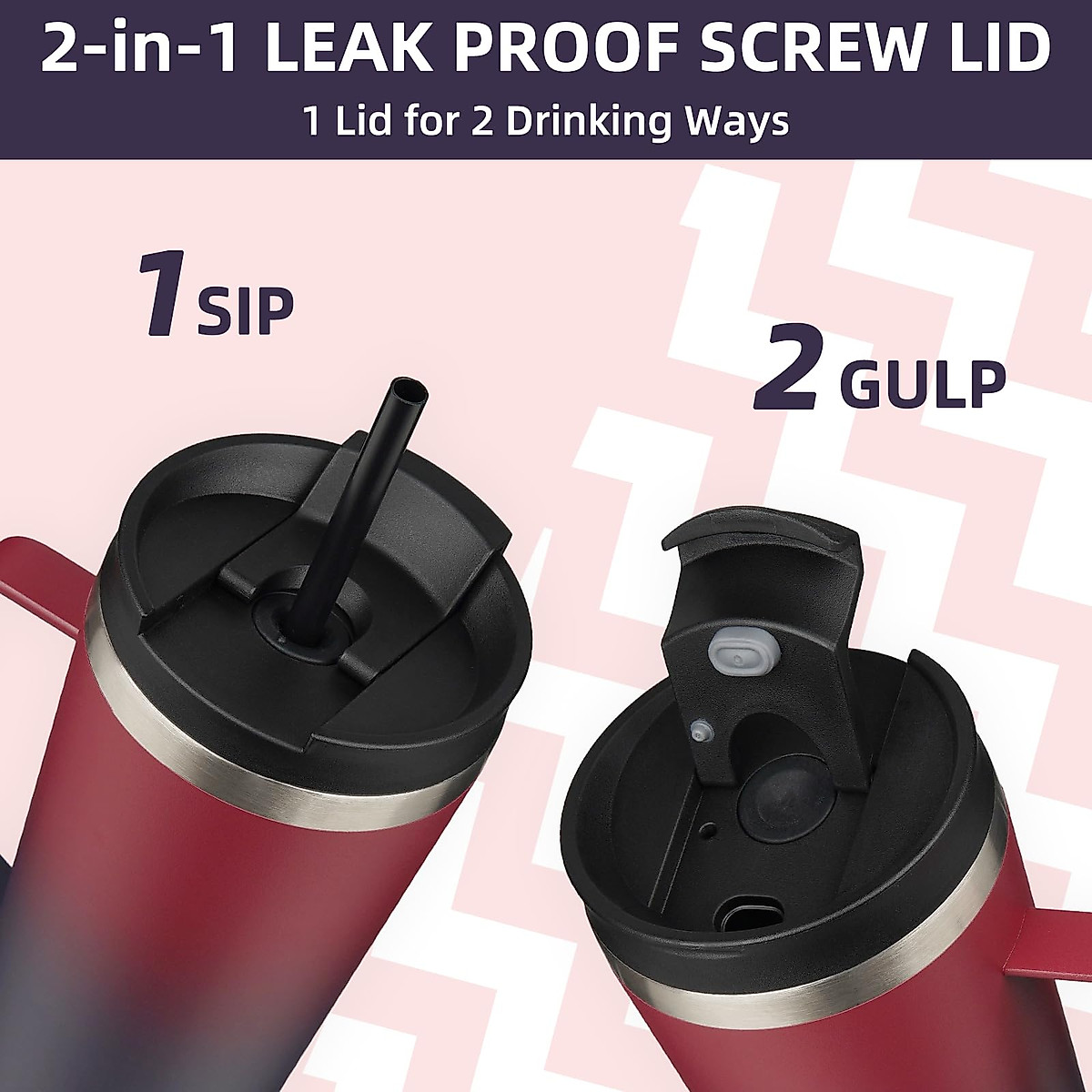 BJPKPK Insulated Tumbler with Handle, 18oz Insulated Tumblers with Lid and Straw, Stainless Steel Metal Water Bottles, Coffee Travel Mugs, Cups, Charming Black Red