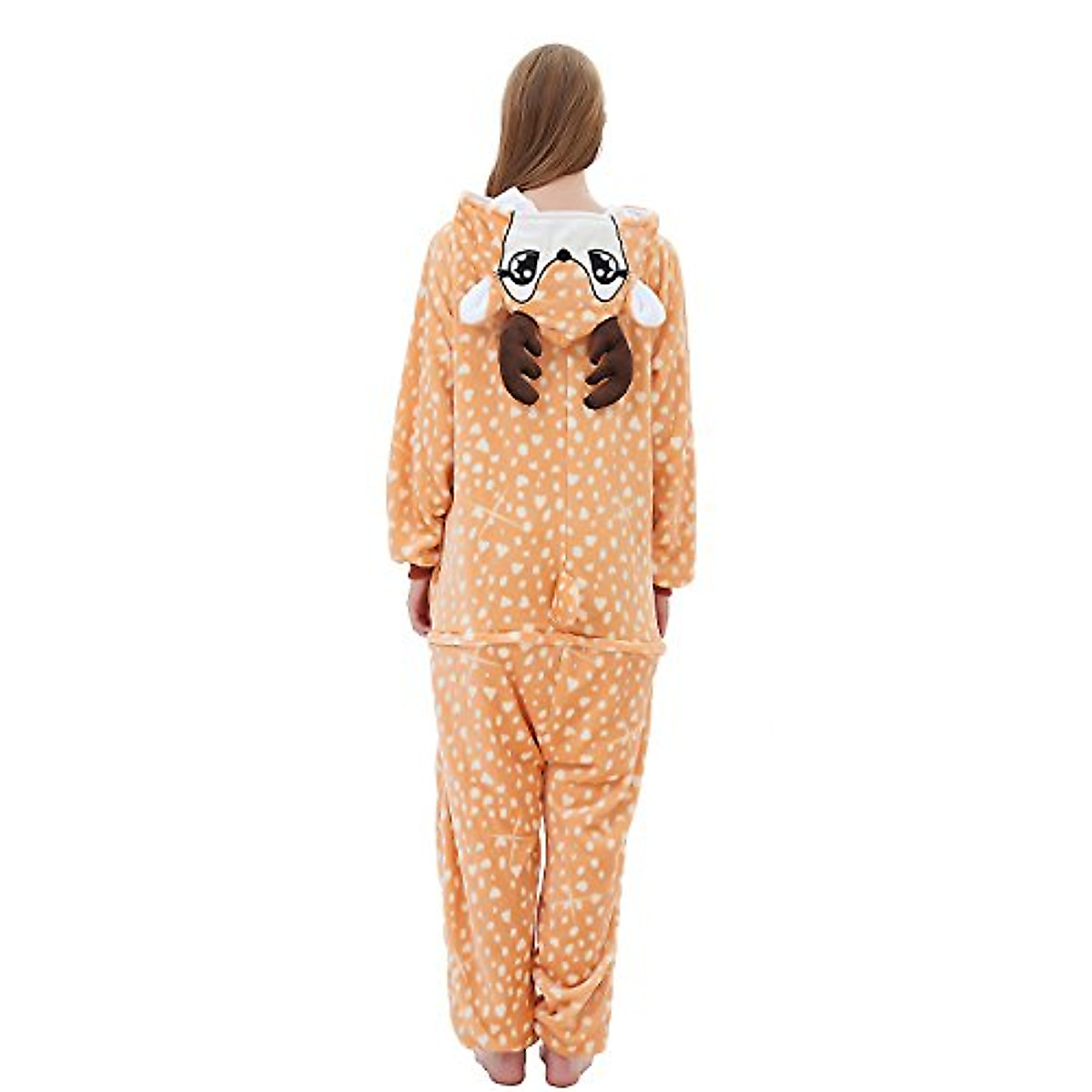 ABENCA Women Deer Onesie Pajama Reindeer Costume Adult Animal Halloween Christmas Cosplay Fawn Onepiece, M