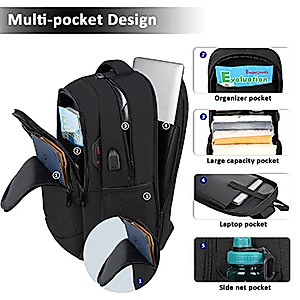 Large Travel Backpack, 40L TSA Flight Approved Travel Laptop Backpack for Men and Women, Anti Theft Water Resistant Business College Bag with USB Charging Port & Headphone Hole Fits 15.6 Inch Laptop