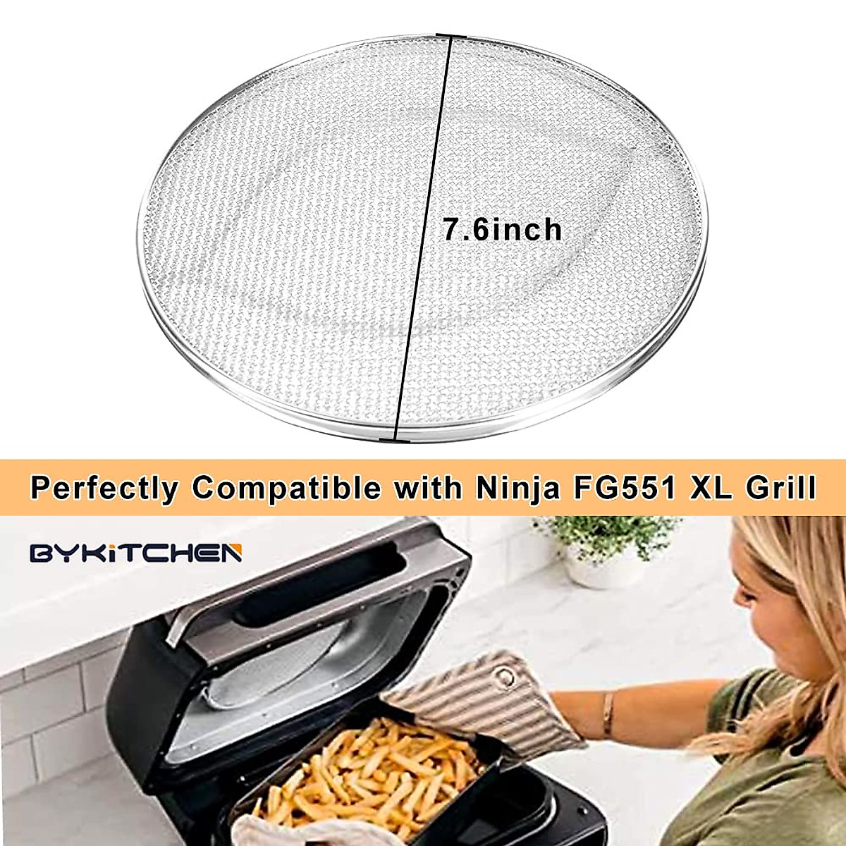 BYKITCHEN Stainless Steel Spatter Shield for Ninja Fg551 Foodi Smart XL Grill, Ninja XL Grill Accessories, Air Fryer Replacement Parts for Ninja 6 in 1 Smart Xl Indoor Grill