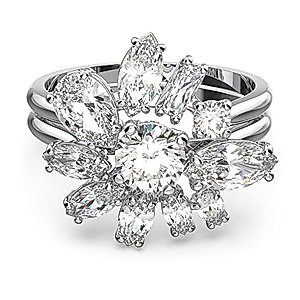 Swarovski Gema cocktail ring, Flower, White, Rhodium plated