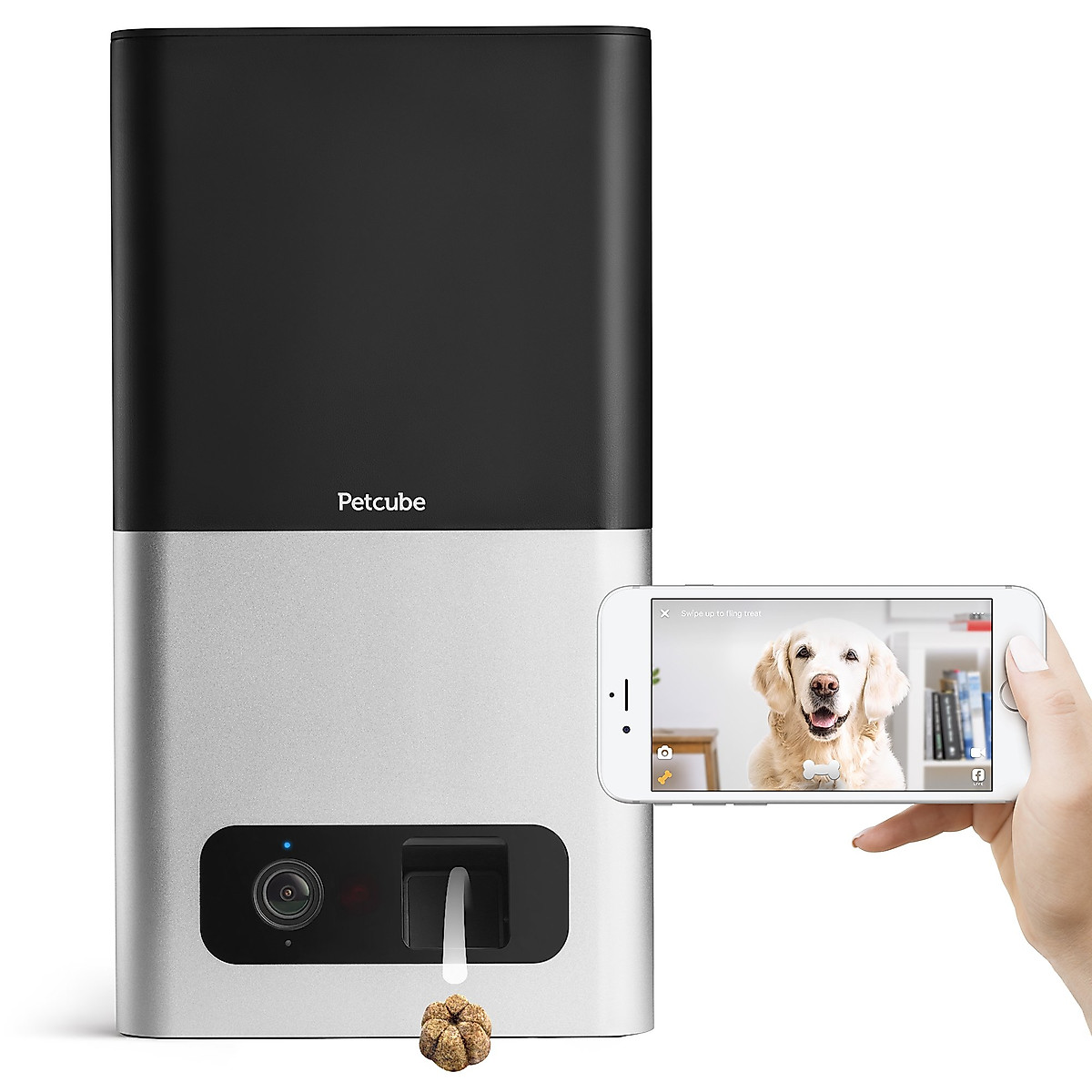 [2017 Item ] Petcube Bites Pet Camera with Treat Dispenser: HD 1080p Video Monitor, 2-Way Audio, Night Vision, Sound and Motion Alerts. For Dogs and Cats, Matte Silver (PB913NVTD)