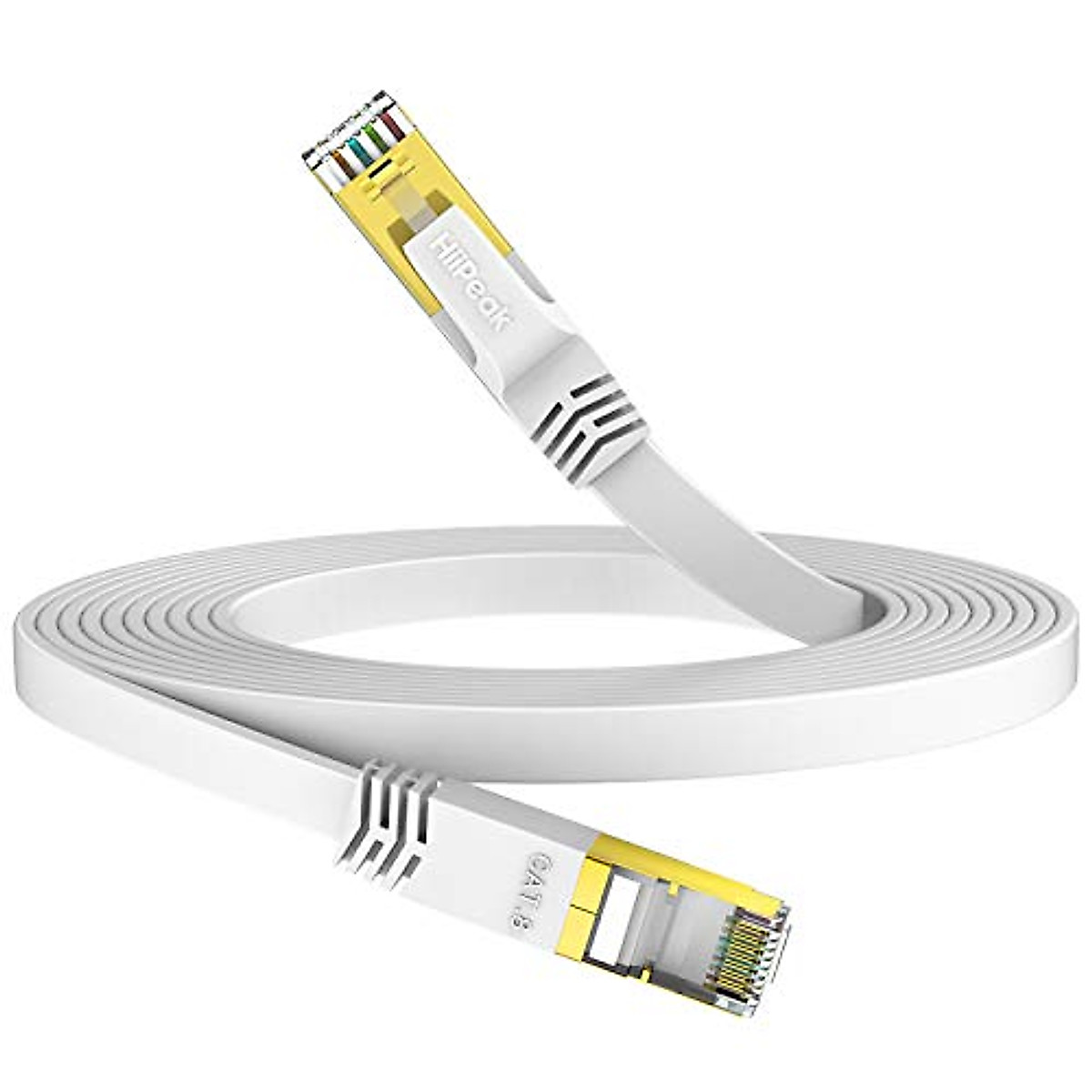 HiiPeak Cat 8 Ethernet Cable 3ft - Cat8 Flat Internet Cable High Speed LAN Patch Network Cables with RJ45 Gold Plated Connector, Compatible with Cat5/Cat6/Cat7, White(3 ft)