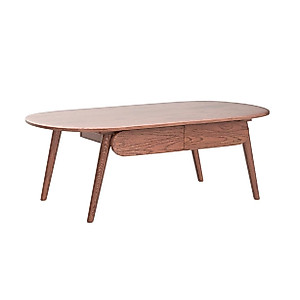 Vadisun Modern 100% FAS Oak Coffee Table - Unique Coffee Table & Space-Saving Wooden Coffee Table Easy Assembly (Walnut color with drawers)