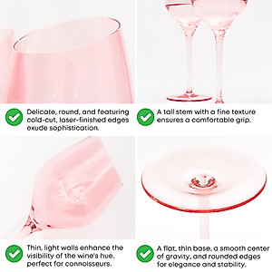 Lidy Pink Wine Glasses Set of 2-15 oz Pink Goblets for Red Wine & White Wine | Hand Blown Wine Glasses for Mothers Day Gifts & Spring Table Decor | Stemmed Wine Glasses Pink for Spring Gifts