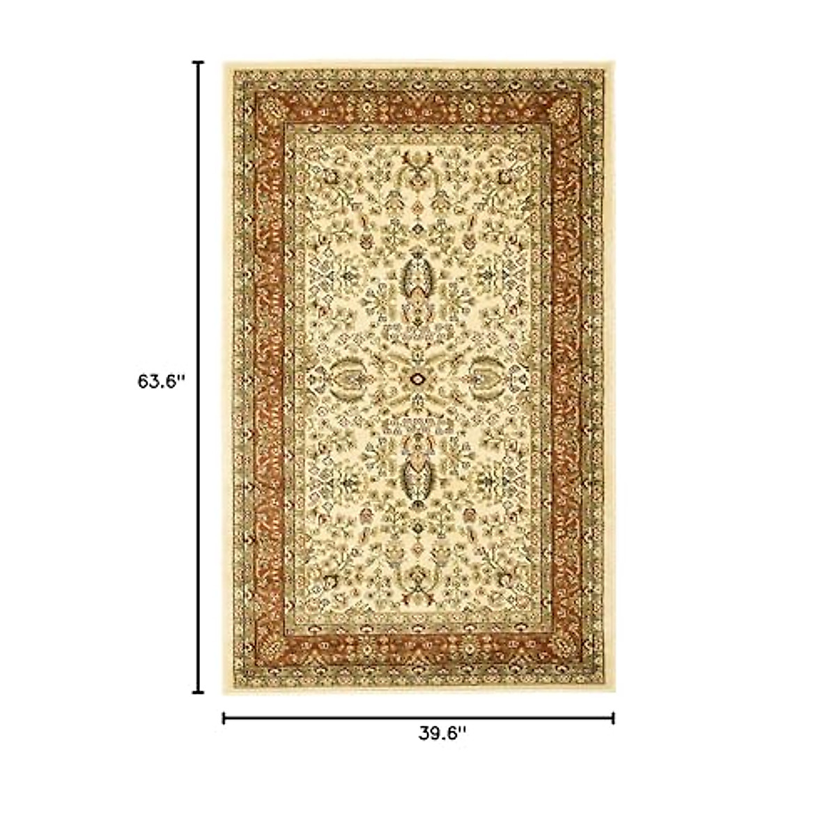 SAFAVIEH Lyndhurst Collection Accent Rug - 3'3" x 5'3", Ivory & Rust, Traditional Oriental Design, Non-Shedding & Easy Care, Ideal for High Traffic Areas in Entryway, Living Room, Bedroom (LNH214R)