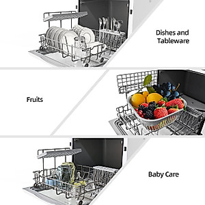 FIREGAS Portable Countertop Dishwasher, 5 L Built-in Water Tank & Inlet Hose, 6 Washing Programs Mini Dishwasher with Air-Dry Function and LED Light for Apartments, Dorms and RVs