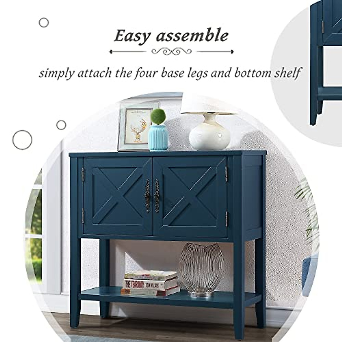INMOZATA Console Table for Living Room, Narrow Entryway Tables for Foyer Wood Cabinet with Storage and Shelf, Sofa Table for Coffee Bar, Kitchen, Hallway, Dining,Navy Blue