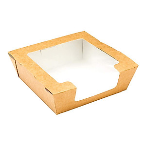 Restaurantware Cafe Vision 26 Ounce Salad Boxes 50 Greaseproof Baked Goods Gift Boxes - Built-In Clamshell Lid Clear Window Kraft Paper Brownie Boxes For Salads And Desserts