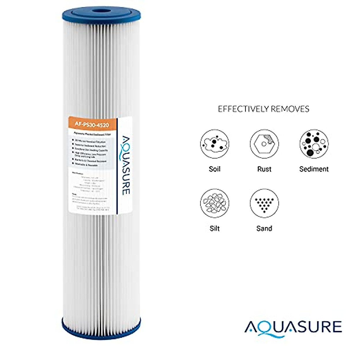 Aquasure Fortitude Dual High Flow Whole House Water Filter with High Capacity Pleated Sediment + 5 Micron Carbon Block - 20" x 4.5"