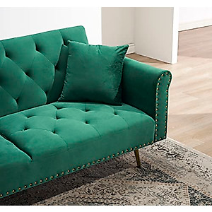 ERYE Futon Sofa Loveseat Convertible Sleeper Couch Bed for Small Space Apartment Office Living Room Furniture Sets Sofabed, Green Velvet 69.7"