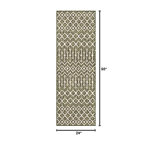 Unique Loom Outdoor Trellis Collection Area Rug - Tribal Trellis (2' x 8' Runner, Green/ Natural)