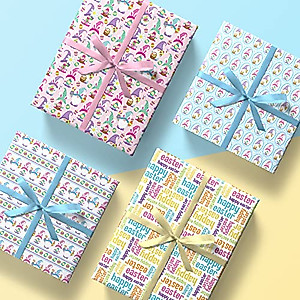 LDGOOAEL Flat Easter Wrapping Paper Sheets-12 Sheets with 4 Easter Paterns, Gift Wrapping Paper for Easter, Birthday, Wedding, Baby Shower Occasions- Pre cut & Folded(19.6" x 27.5“ Per Sheet)…