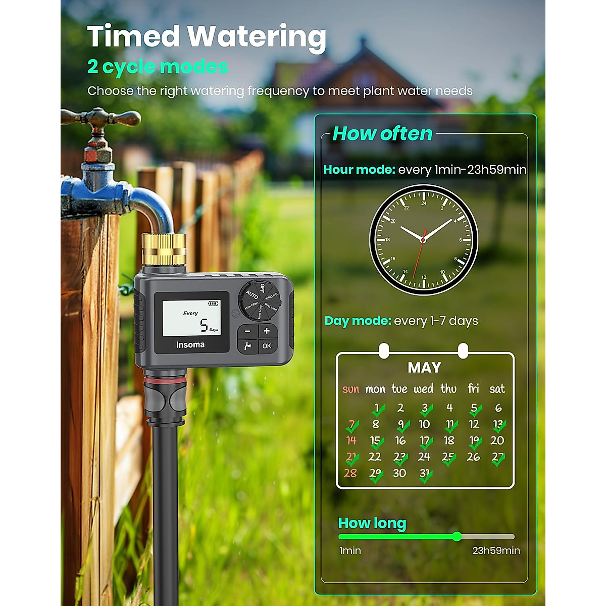[Upgraded Version] Sprinkler Timer with Brass Swivel, Programmable Water Timer for Outdoor Garden Hose, Hose Timers with Rain Delay/Manual/Auto Mode, Drip Irrigation and Lawn Watering System, 1 Outlet