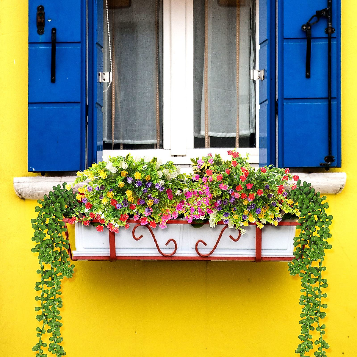 WILLBOND 12 Bundles Faux Flowers Outdoor UV Resistant Faux Plants Shrubs Plastic Rose Flowers Planter Faux Flowers for Home Window Box Kitchen Office Wedding Garden Hanging Decor