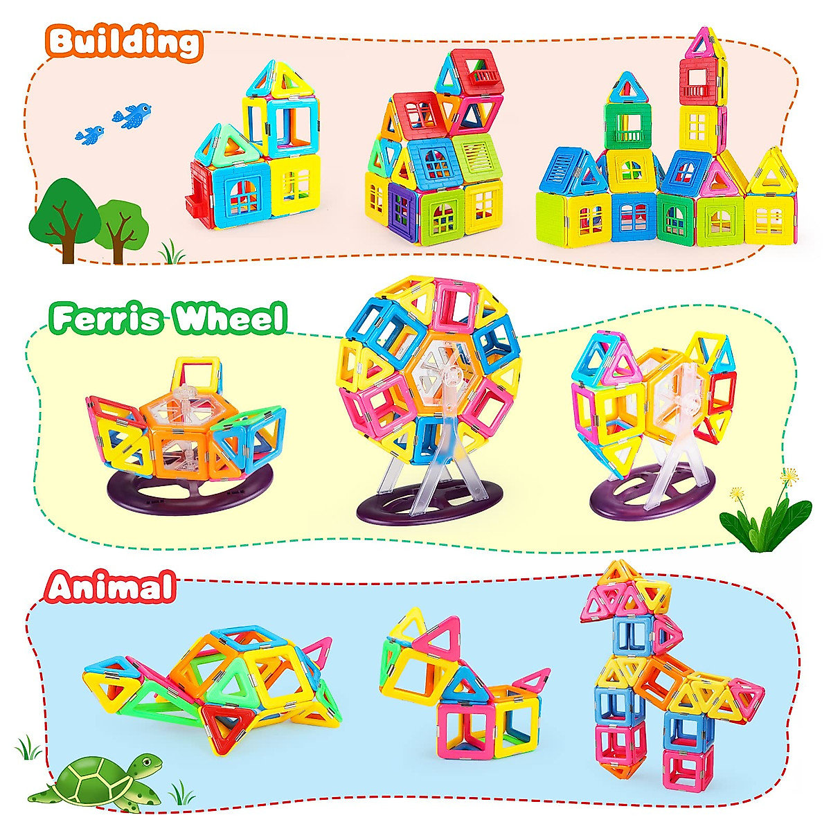 KIDCHEER Magnetic Tiles STEM Toddler Toys 100PCS Kids Magnet Building Blocks Game Educational Stacking Blocks Gift for Boys & Girls