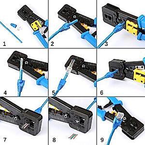 Solsop RJ45 Crimp Tool Pass Through Cat5 Cat5e Cat6 Crimping Tool for RJ45/RJ12 Regular and End-Pass-Through connectors