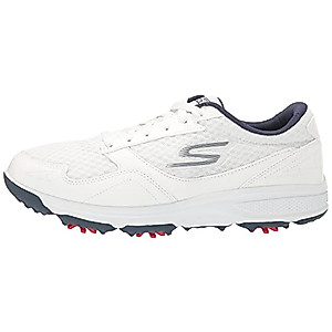 Skechers Men's Torque Sport Fairway Relaxed Fit Spiked Golf Shoe, White/Navy, 9.5