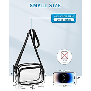 Clear Bag Stadium Approved PVC Clear Crossbody Bag Clear Purse with Front Pocket for Work Concert Security Travel Sports Black