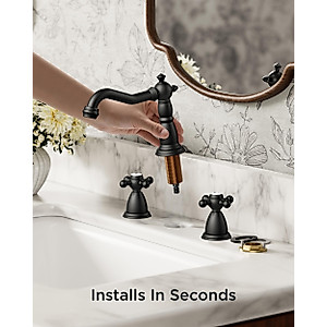 FORIOUS Antique Black Bathroom Faucets, Bathroom Sink Faucet Two Handle 3 Hole, Widespread Matte Black Bathroom Faucet with Metal Pop-up Drain & Supply Lines Faucet for Bathroom Sink, Farmhouse