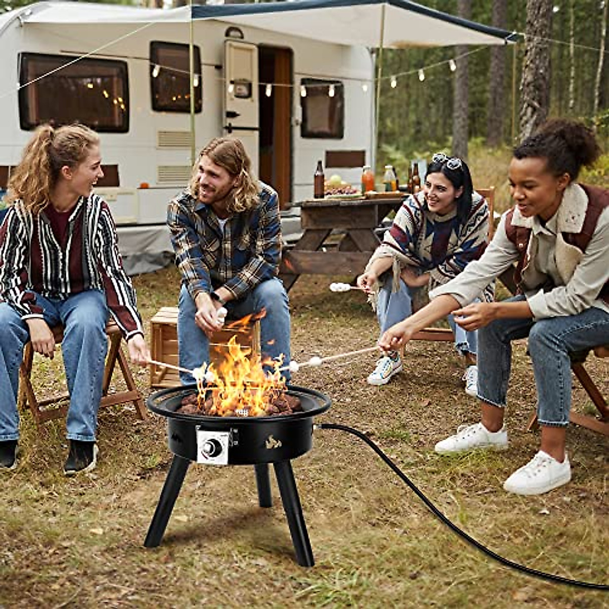 Stanbroil Portable Propane Gas Fire Pit with 8.8 Lbs Lava Rocks, 22-Inch 50000 BTU Outdoor Smokeless Gas Firebowl, Auto Ignition, Height Adjustable - Black