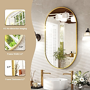 HARRITPURE 20"x28"Oval Bathroom Mirror Wall Mounted Chic Brushed Metal Frame Hang Vertically & Horizontally Perfect Modern Decor for Bedroom Bathroom Entryway Living Room Gallery Wall