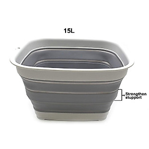 SAMMART 15L (3.9 Gallon) Collapsible Tub - Foldable Dish Tub - Portable Washing Basin - Space Saving Plastic Washtub (Dark Grey (Set of 2))