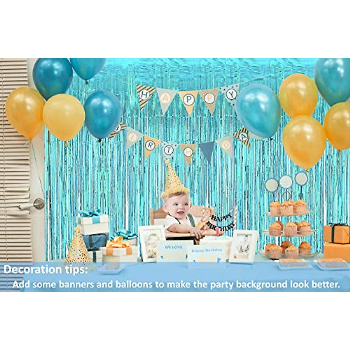 Vanujoy 3 Pack Teal Blue Foil Fringe Backdrop Curtains Party Decoration - Tinsel Party Door Fringe Curtain Backdrop for Birthday Bachelorette Party Engagement Bridal Shower Graduation Decoration