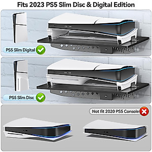 Kosker PS5 Slim Wall Mount Kit Horizontal, PS5 Shelf Wall Mount Horizontal for PlayStation 5 Slim Disc & Digital, PS5 Accessories Base Stand, Upgraded Floating PS5 Wall Mount with Screw Fixing