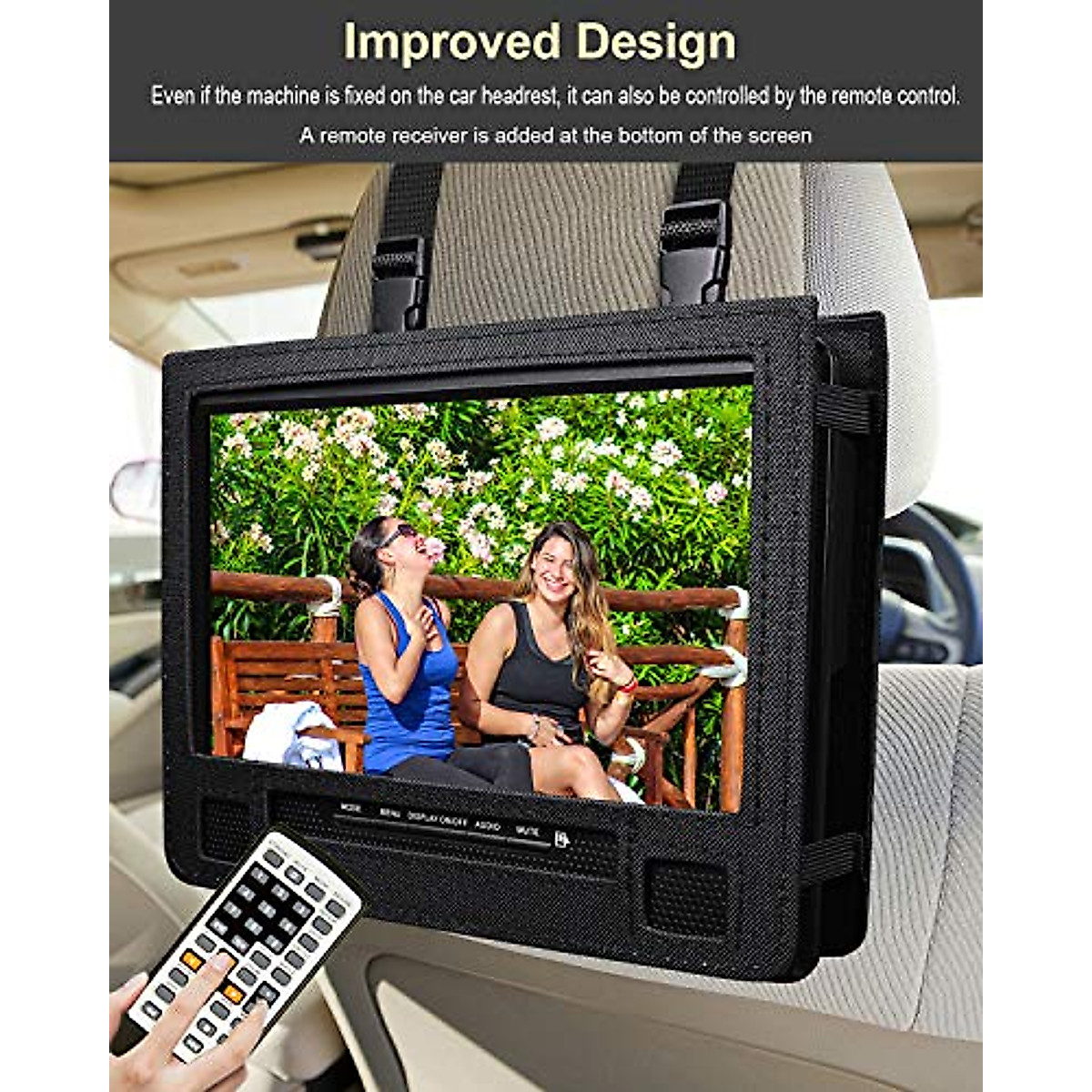 UEME Portable DVD Player for Car with 10.1" HD Swivel Display Screen, Car Charger, Support CD/DVD/SD Card/USB, Car Headrest Holder, Improved Button Design
