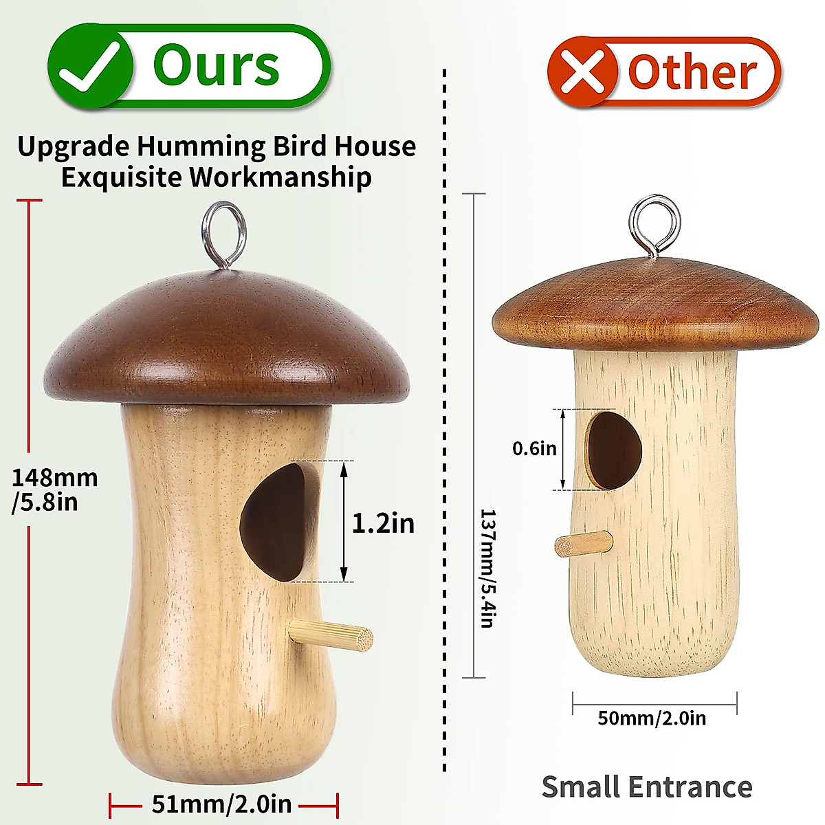Hummingbird House,2023 New Mushroom Wooden Hummingbird Houses for Outside for Nesting, Gardening Gifts,Home Garden Decoration,3 Pack