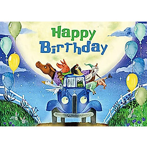 Cartoon Little Blue Truck Theme Photography Backdrops Good Night Balloon Moon Photo Background 5x3FT Kids Birthday Party Banner Cake Table Decoration Studio Booth Props